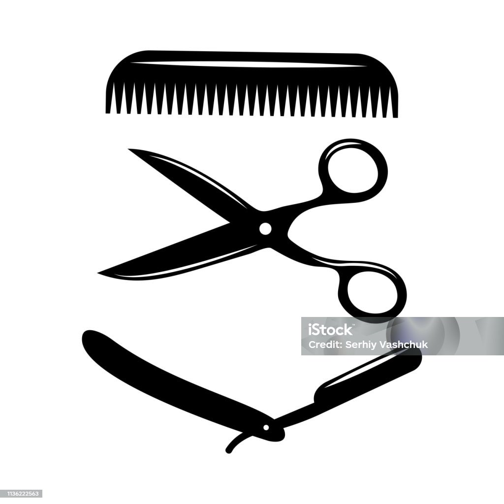 Datar Monokrom Gambar Terisolasi Alat Penataan Rambut Gunting Sisir Dan