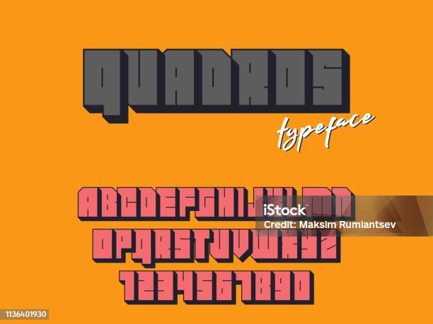 Font Blok Persegi Vektor Huruf Alfabet Latin Dan Angka Font 3d