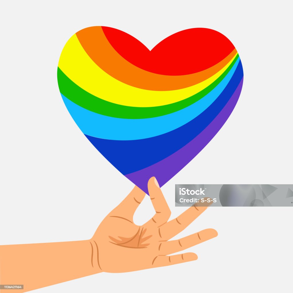 Human Hand Hold Rainbow Heart Lgbt Concept Stock Illustration