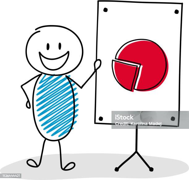 Stickman Dessiné À La Main Drôle Avec Tableau Blanc Et Icône Graphique