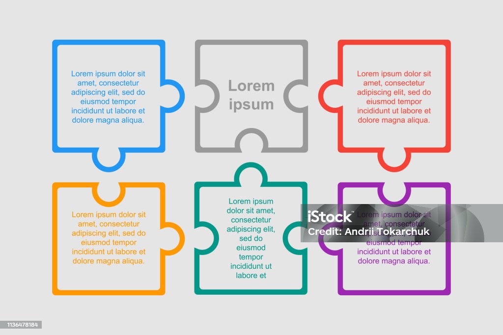 Enam Buah Tekateki Diagram Kotak Kotak Jigsaw Infografis Presentasi