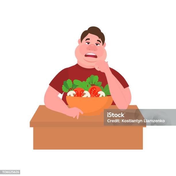 Vector Illustration Of A Fat Man Glutton Thick Man Concept Health