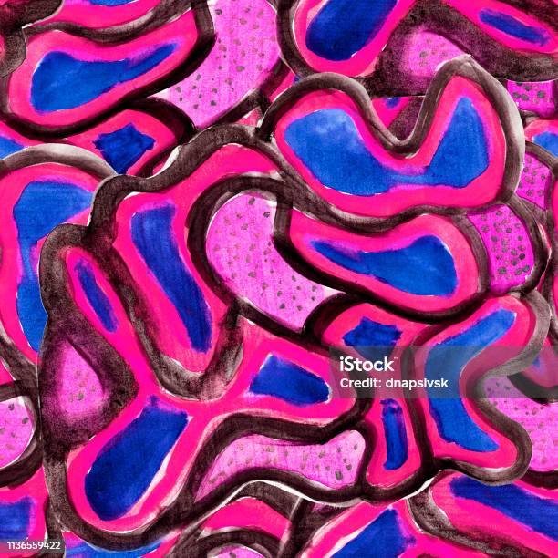 Tekstur Abstrak Merah Muda Dan Biru Muda Dengan Garis Hitam Ilustrasi