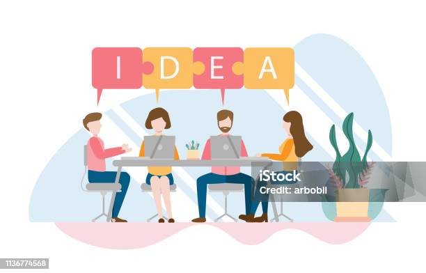 Pemikiran Tim Dan Konsep Brainstorming Dengan Karakter Desain Datar