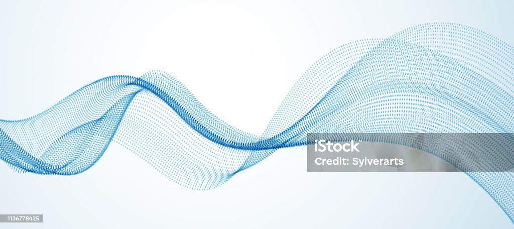 Wave Line Of Flowing Particles Abstract Vector Background Smooth Curvy Shape Dots Fluid Array 3d