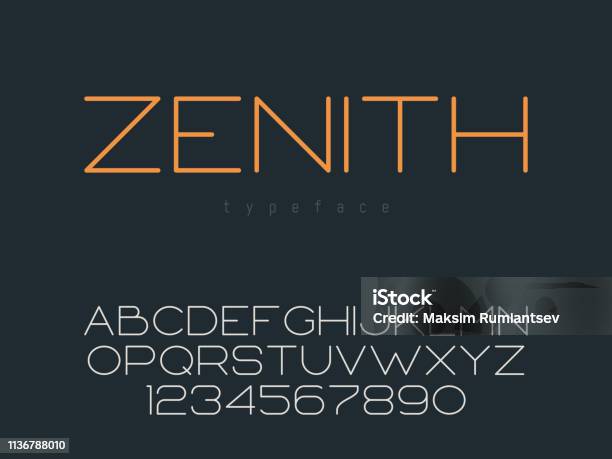 Vector Thin Line Uppercase Font Latin Alphabet Letters And Numbers