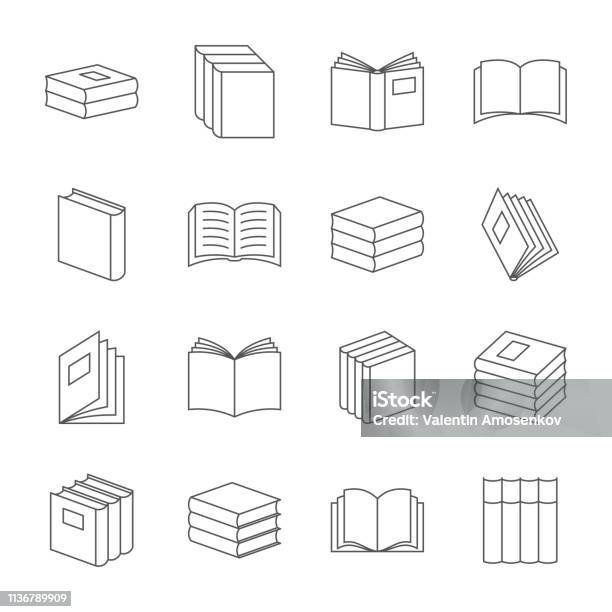 Livres Fine Ligne Icônes Vecteur Signes Déducation De Livre