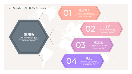 Infographie Daffaires Organigramme Avec 4 Options Hexagones Modèle