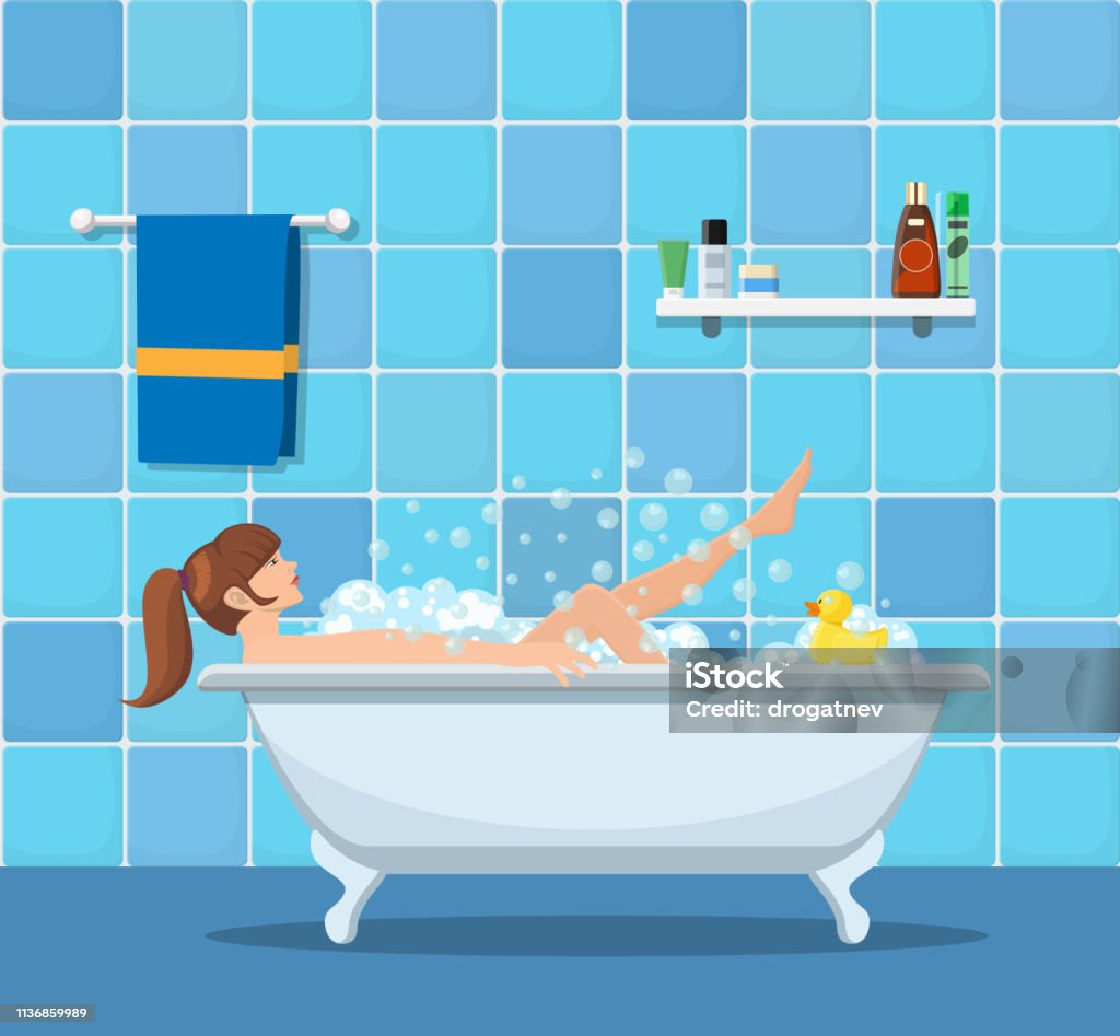 Woman Taking A Bath Stock Illustration Download Image Now Adult