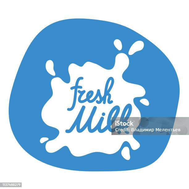 Label Susu Segar Percikan Logo Bentuk Huruf Yang Digambar Dengan Tangan