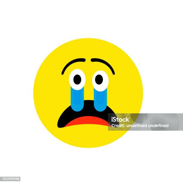 Triste Visage Pleurant Emoji Icône Style Plat Symbole Rond Mignon