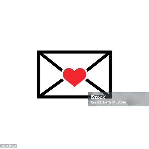 Template Desain Ikon Surat Cinta Vektor Terisolasi Ilustrasi Stok
