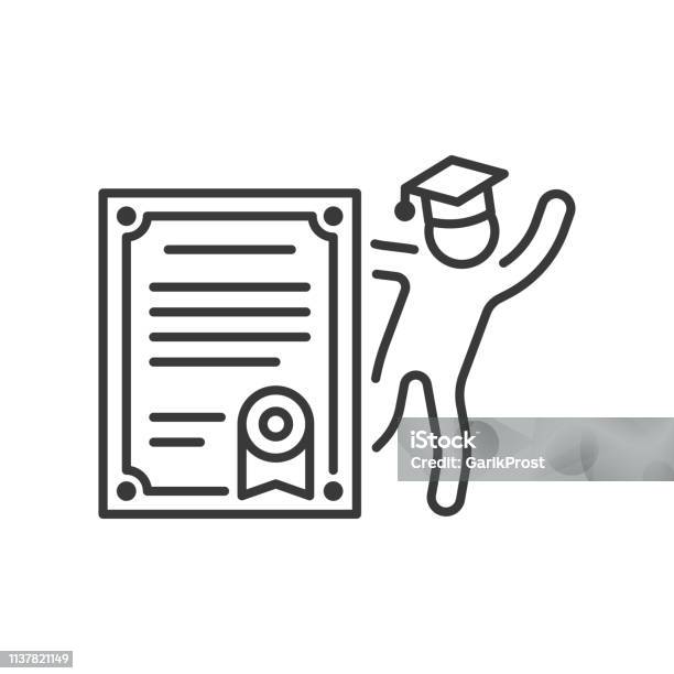 Personne En Casquette Graduée Avec Licône De Ligne De Certificat De