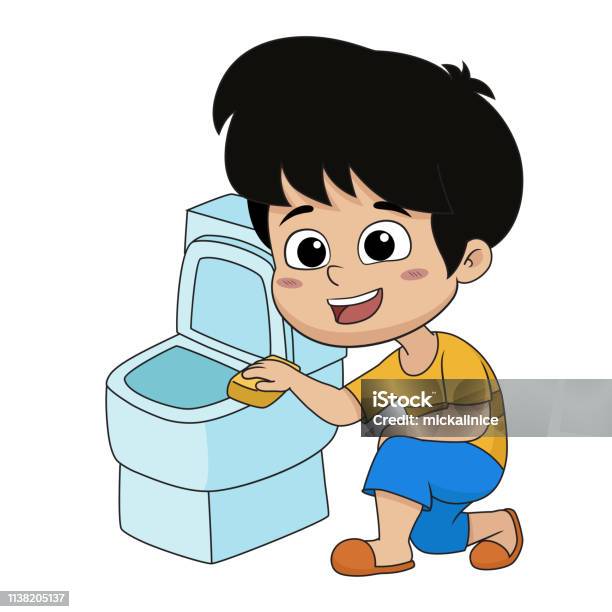 Les Enfants Aident Leurs Parents À Nettoyer Les Toilettes Vecteurs ... Les Enfants Aident Leurs Parents À Nettoyer Les Toilettes Vecteurs ...