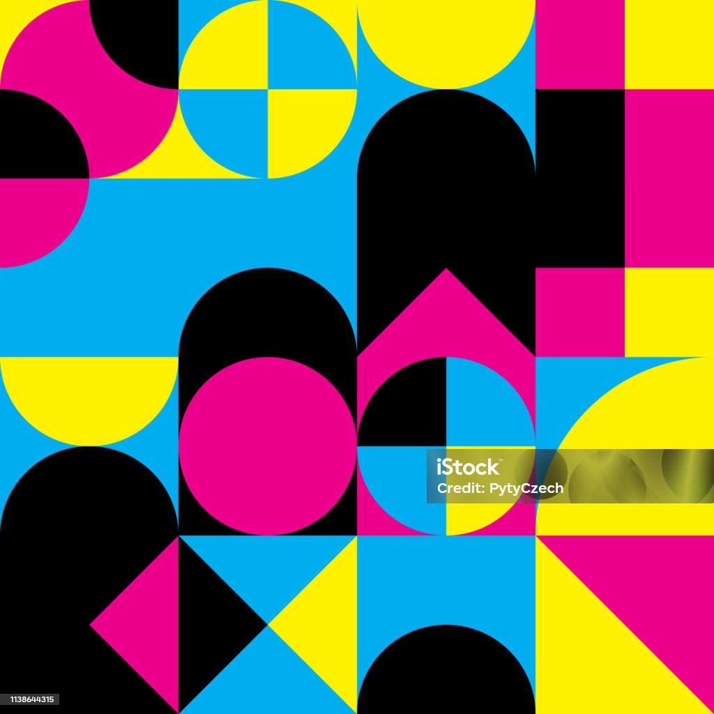 Abstract Geometric Retro Design Vector Seamless Pattern In Cmyk Colors
