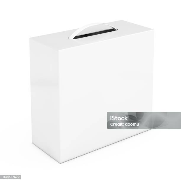 Mockup Kotak Kardus Putih Kosong Dengan Gagang Plastik Rendering 3d