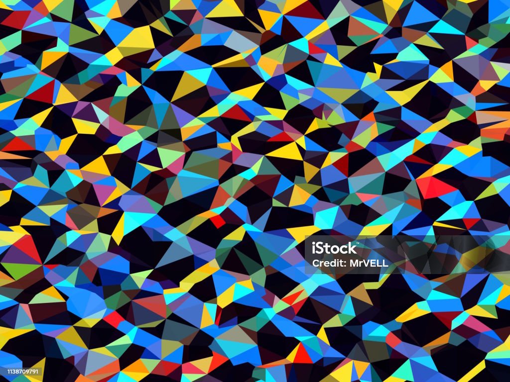 Psychedelic Geometric Triangle Polygon Pattern Abstract Background In Blue Yellow Red Stock