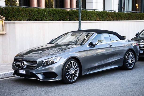 Free Stock Photo of Modern silver Mercedes convertible on road ...