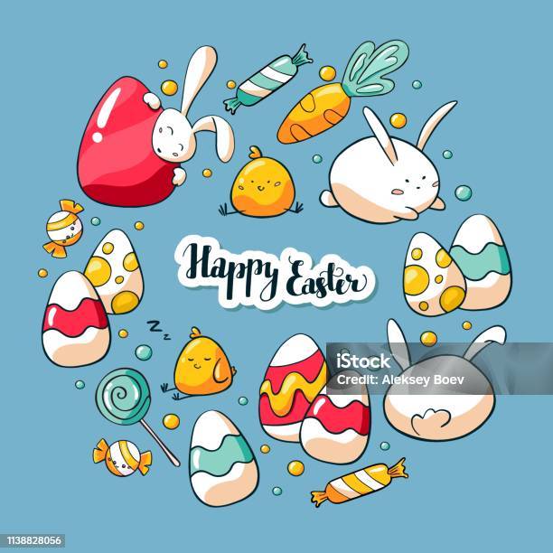 Template Kartu Doodle Yang Digambar Dengan Tangan Dengan Elemen Paskah