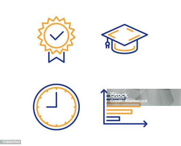 Cap De Lobtention Du Diplôme Icônes De Temps Et De Certificat Ensemble