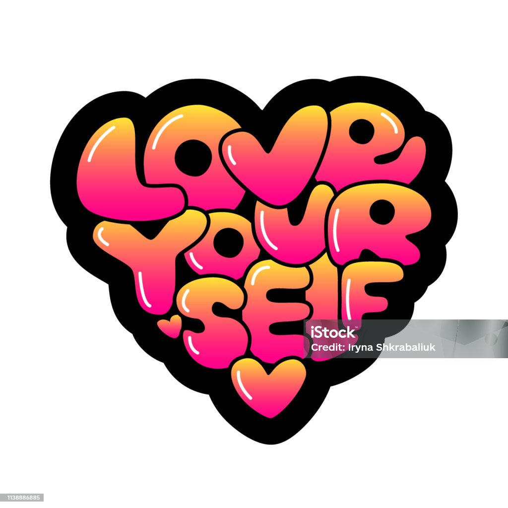 Cute Love Yourself Hand Drawn Gradient Lettering Trendy Affirmation