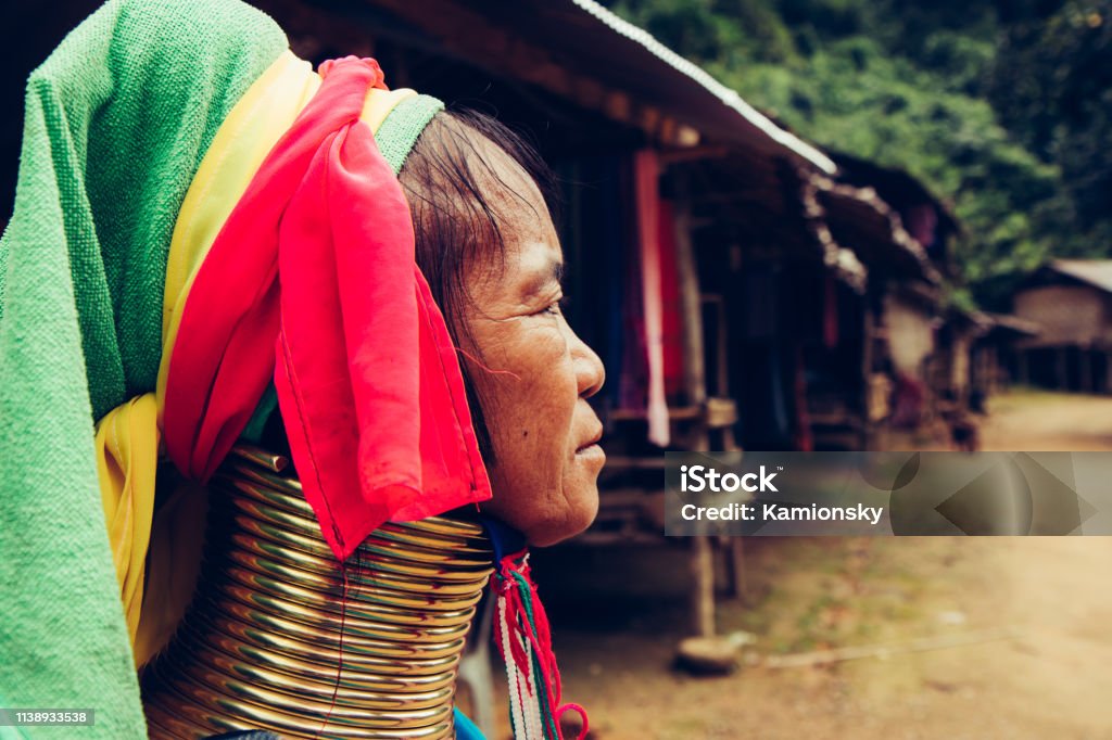 Portrait Of Long Neck Woman In Traditional Costume Karen Long Neck Tribe Northern Thailand Stock
