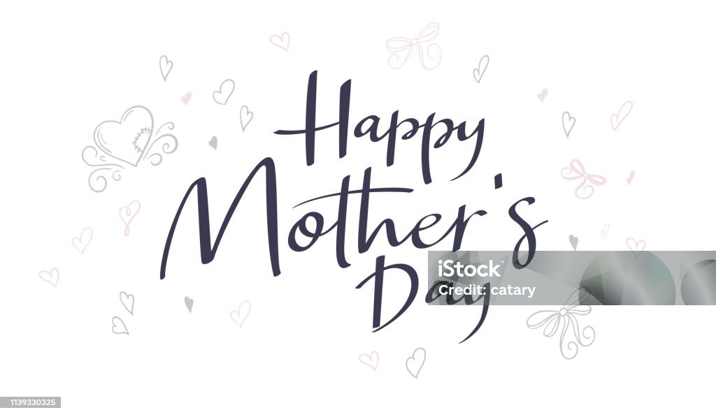 Vector Hand Lettering Happy Mothers Day Phrase With Doodle Flowers And