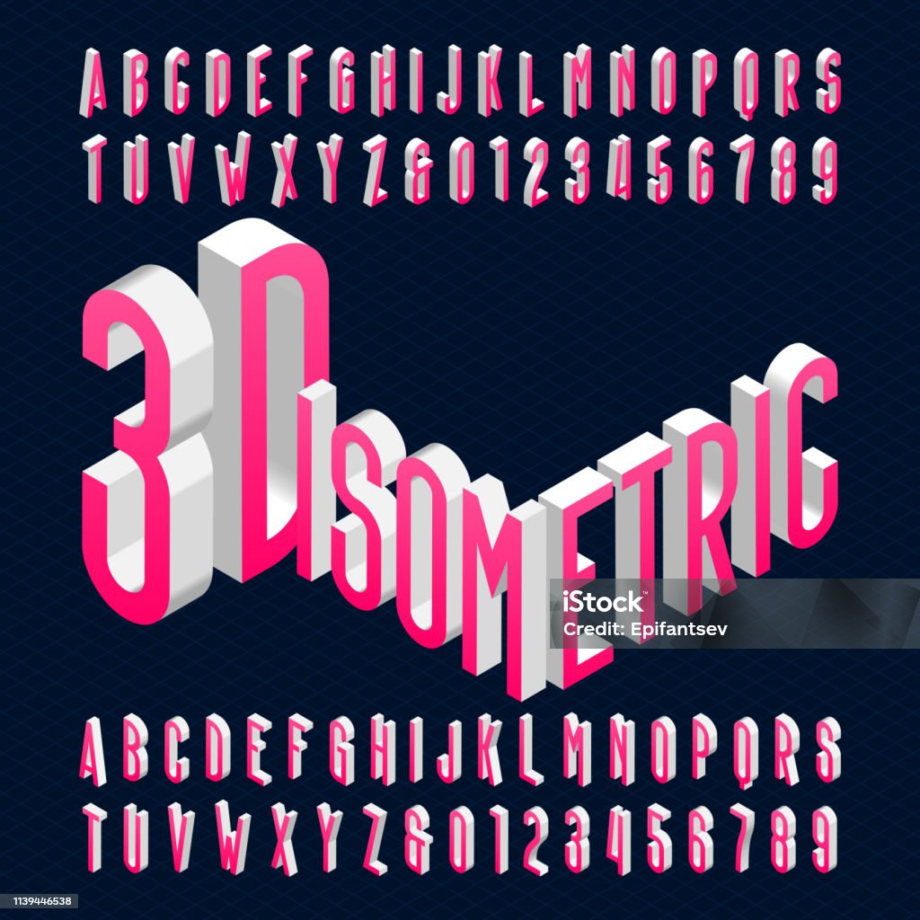 Font Alfabet Isometrik 3d Efek 3d Huruf Kental Angka Dan Simbol