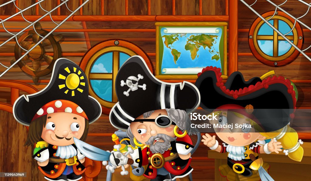Scène De Dessin Animé Avec Lintérieur De Cabine De Bateau De Pirate