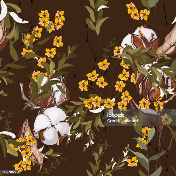 Wallpaper Ilustrasi Vektor Botani Dengan Bunga Yang Digambar Tangan