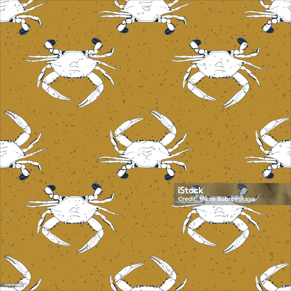 Motif Vectoriel Sans Soudure Avec Des Crabes Animaux Dessinés À La Main