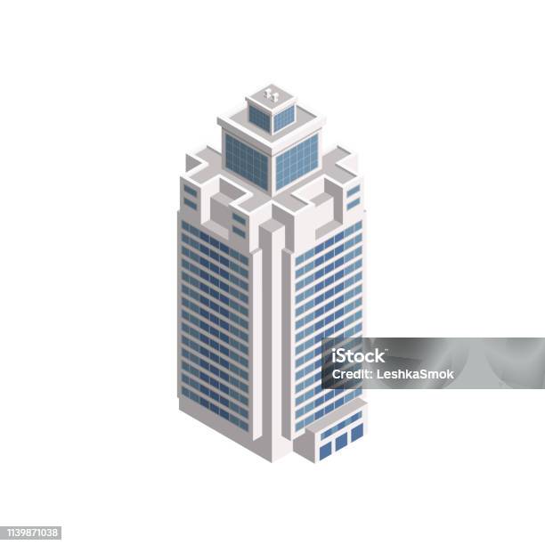 Gedung Kota Pencakar Langit Vektor Isometrik Ilustrasi Stok Unduh