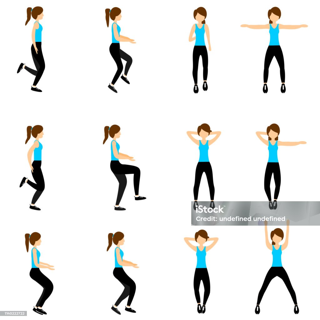 Seperangkat Gadis Muda Melakukan Latihan Di Gym Wanita Cantik Yang Bugar Melakukan Latihan Untuk