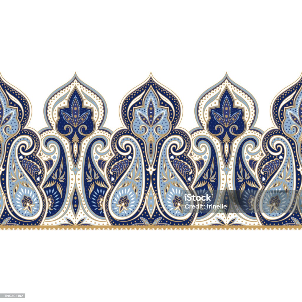 Indian Paisley Pattern Vector Seamless Border Medallion Floral Motif