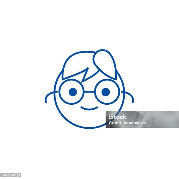 Concept Dicône De Ligne Emoji Geek Geek Emoji Vecteur Plat Symbole