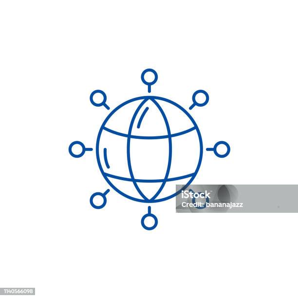 Konsep Ikon Garis Koneksi Global Koneksi Global Simbol Vektor Datar