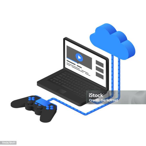 Konsep Teknologi Cloud Gaming Laptop Terhubung Ke Cloud Digital Dan