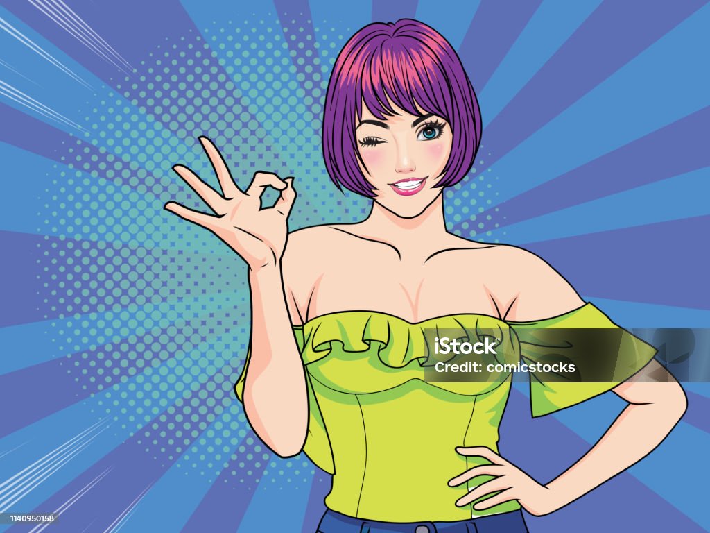Woman Okay Gesture Action Pop Art Comics Stock Illustration Download