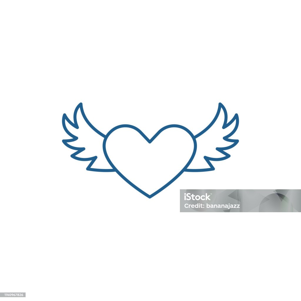 Coeur Avec Le Concept Dicône De Ligne Dailes Coeur Avec Ailes Vecteur