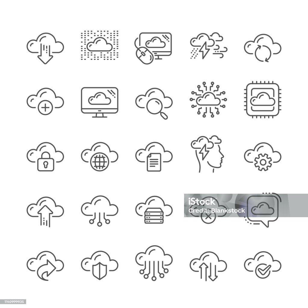 Ilustración de Iconos De Línea De Datos Y Tecnología En La Nube ... Ilustración de Iconos De Línea De Datos Y Tecnología En La Nube ...