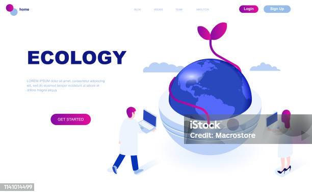Konsep Isometrik Desain Datar Modern Dari Ekologi Bumi Dihiasi Karakter