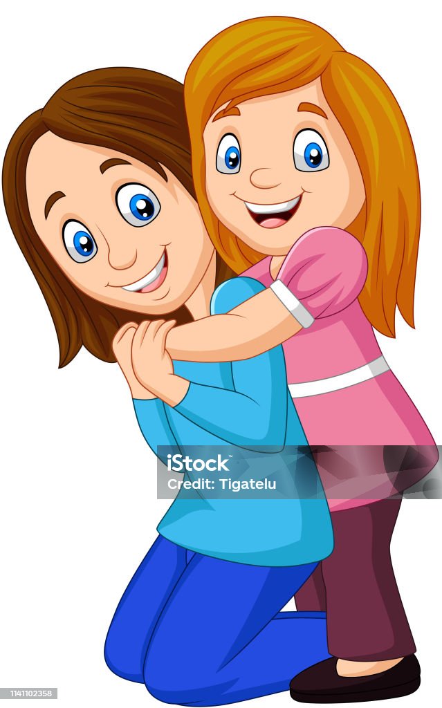 Cartoon Happy Girl Hugging Her Mother Stock Illustration Download