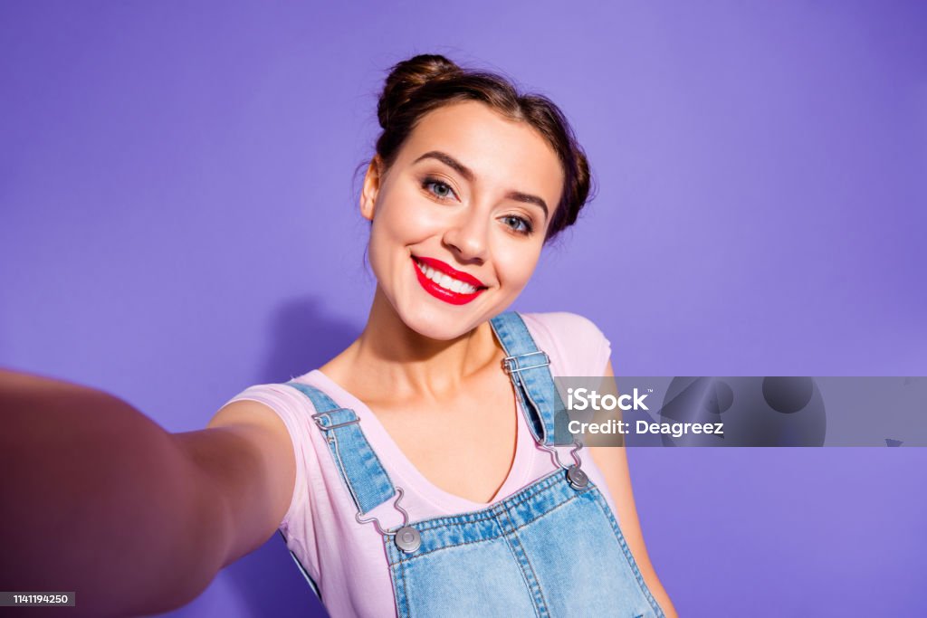 Close Up Photo Beautiful Amazing She Her Lady Two Buns Head Make Take