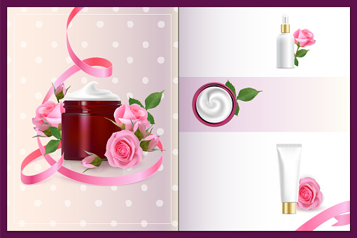 Desain Poster Iklan Untuk Produk Kosmetik Dengan Mawar Untuk Katalog