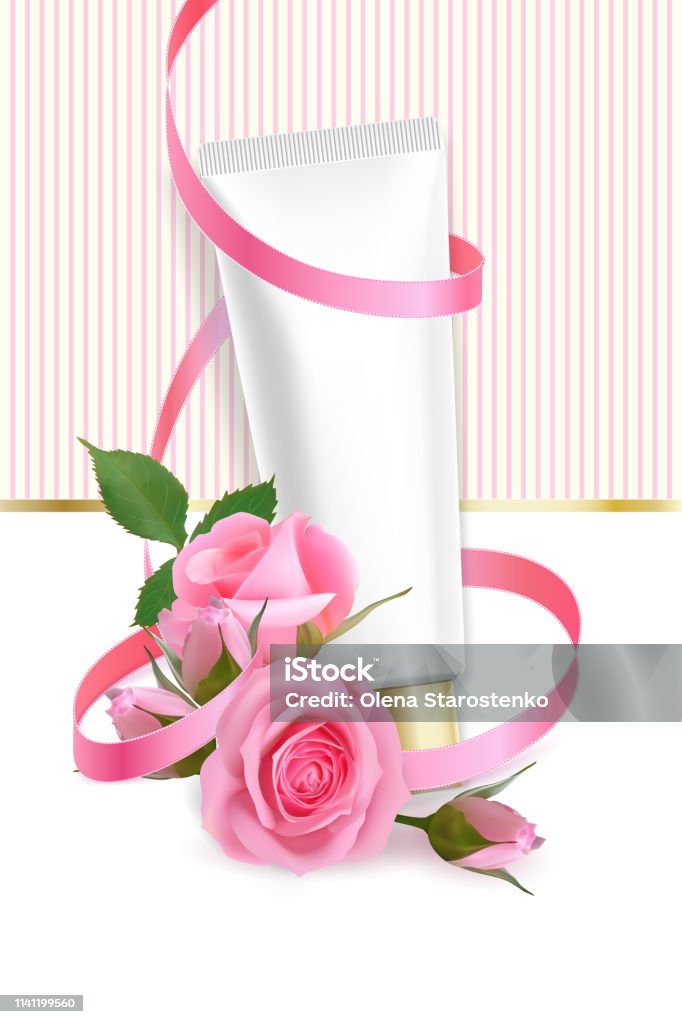 Desain Poster Iklan Untuk Produk Kosmetik Dengan Mawar Untuk Katalog