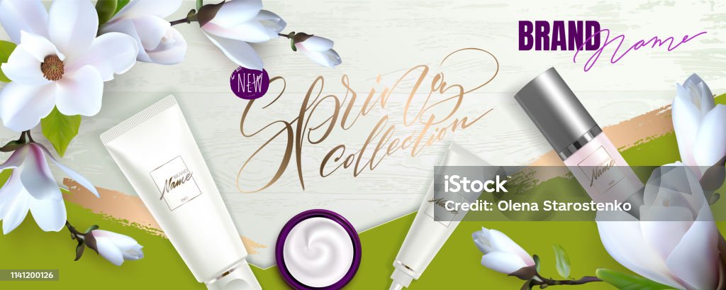 Poster Iklan Untuk Produk Kosmetik Dengan Magnolia Untuk Katalog