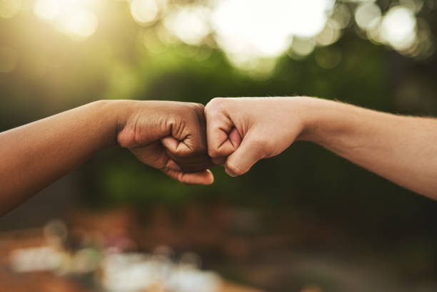 Free Stock Photo of Crop diverse friends bumping fists during training ...