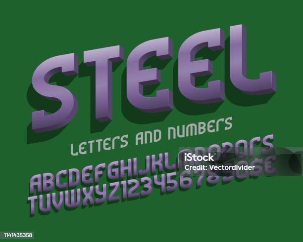 Alfabet Baja Dengan Angka Dan Tanda Mata Uang Font 3d Metalik