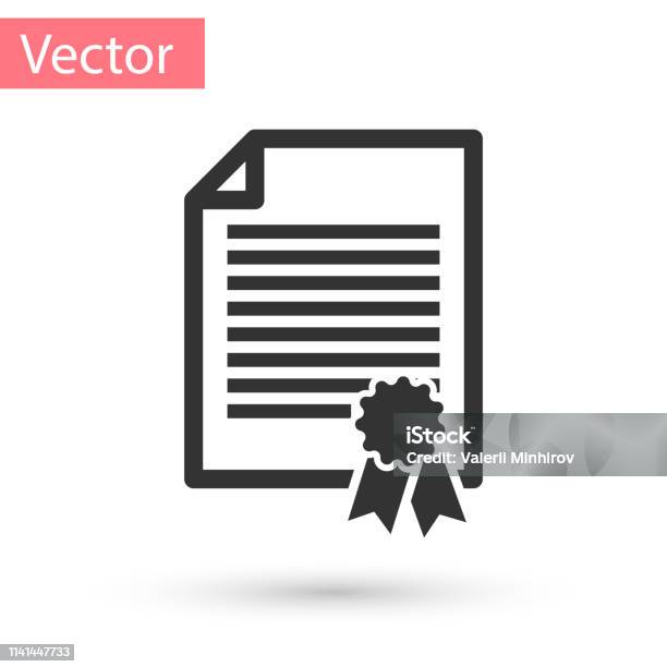 Icône Grise De Modèle De Certificat Disolement Sur Le Fond Blanc Icône