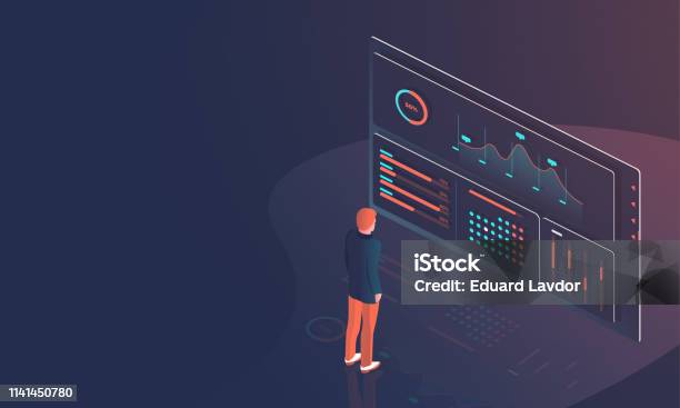 Templat Halaman Arahan Isometrik Konsep Desain Analisis Data Analisis